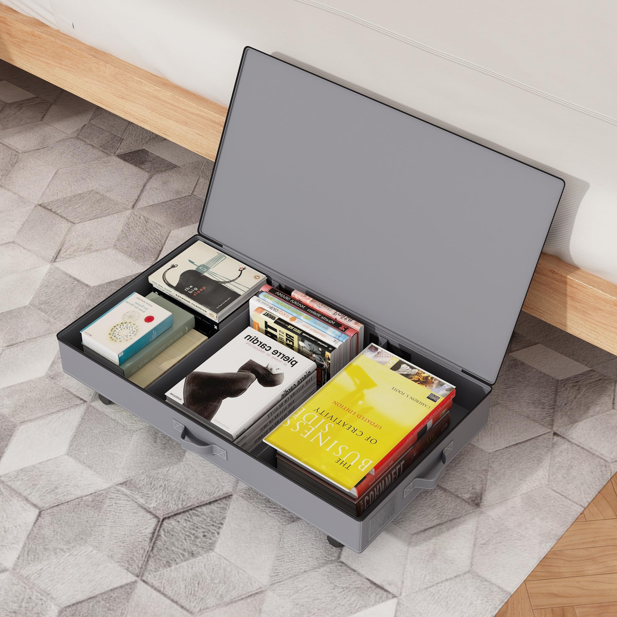 BEESTMUEBLE 2Pack Under Bed Storage, 53 L Under Bed Storage Containers with Wheels and Lids, Thicken 600D Oxford Cloth Under the Bed Organizer with Handles for Blankets, Pillows and Clothes, Grey