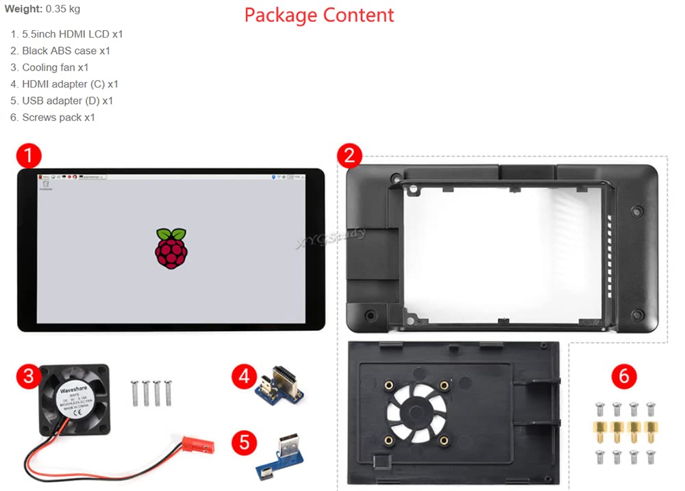 XYGStudy 5.5 inch Raspberry Pi HDMI Capacitive Touch AMOLED Display Monitor Toughened Glass Panel 1080×1920 with Protection Cover Case for Mini PC Raspberry Pi 4 Model B Computer Monitor