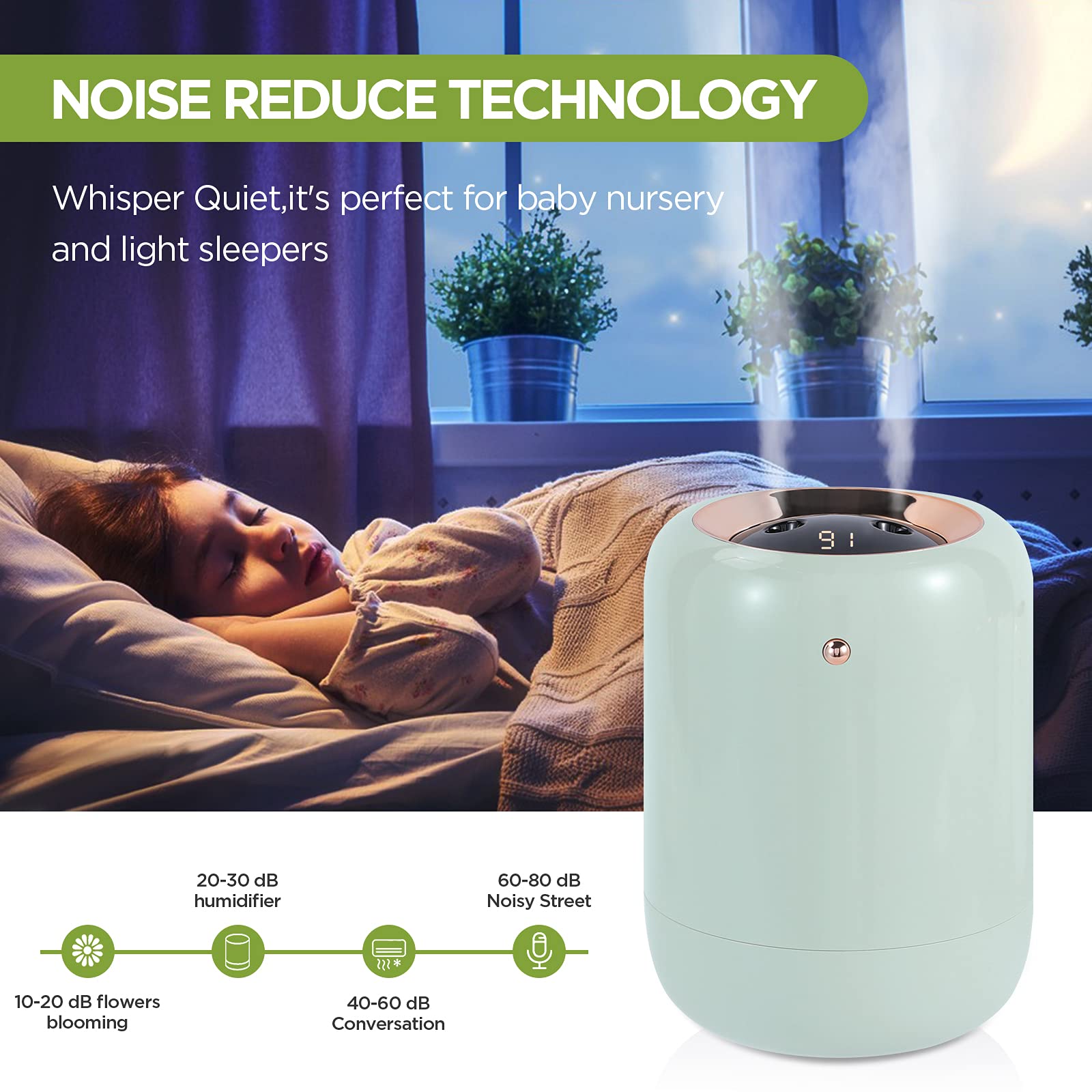 MayPal Humidifiers for Bedroom, Cool Mist Humidifier,1L Wireless Quiet Humidifiers with Battery for Baby Office,2 Spray Modes & 4Timer, Auto Shut-Off,Easy to Clean