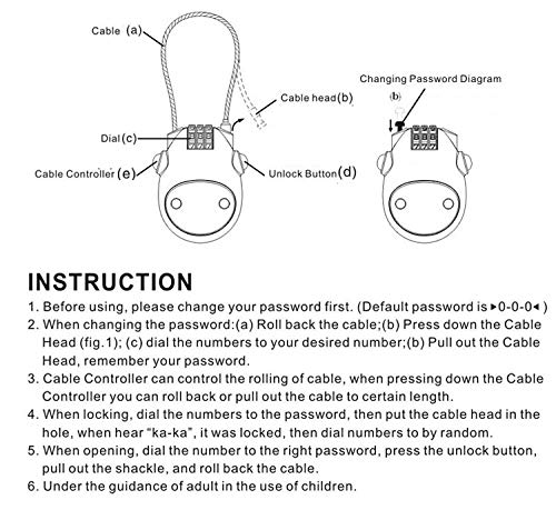 Aixun Bike Lock, Secure 3-Digit Combination Mini Lock with 30.7 Inch Retractable Cable for Helmet, Bike, Ski, Suitcase and Snowboard Stroller