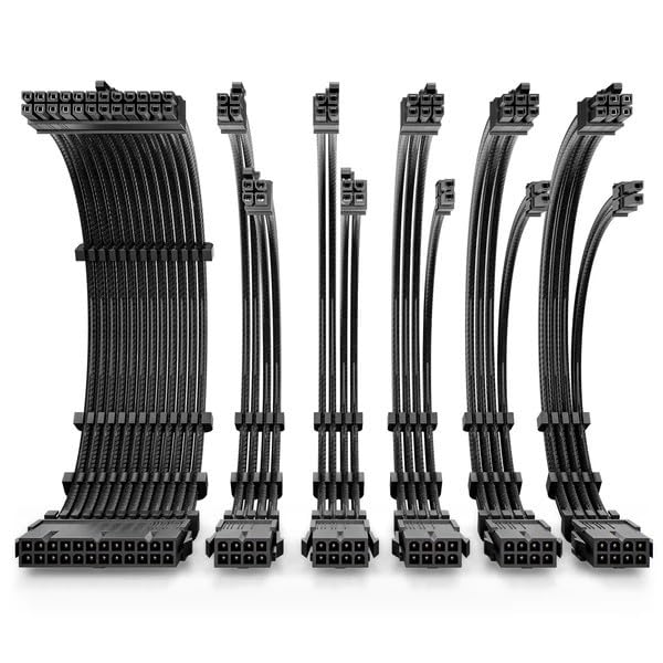 Antec Standard Power Supply Sleeved Cable, PSU Extension Cable Kit / 1x24pin ATX / 2x8pin (4+4) EPS / 3x8pin (6+2) PCI-E, 30cm Length with Combs, Dual EPS Black