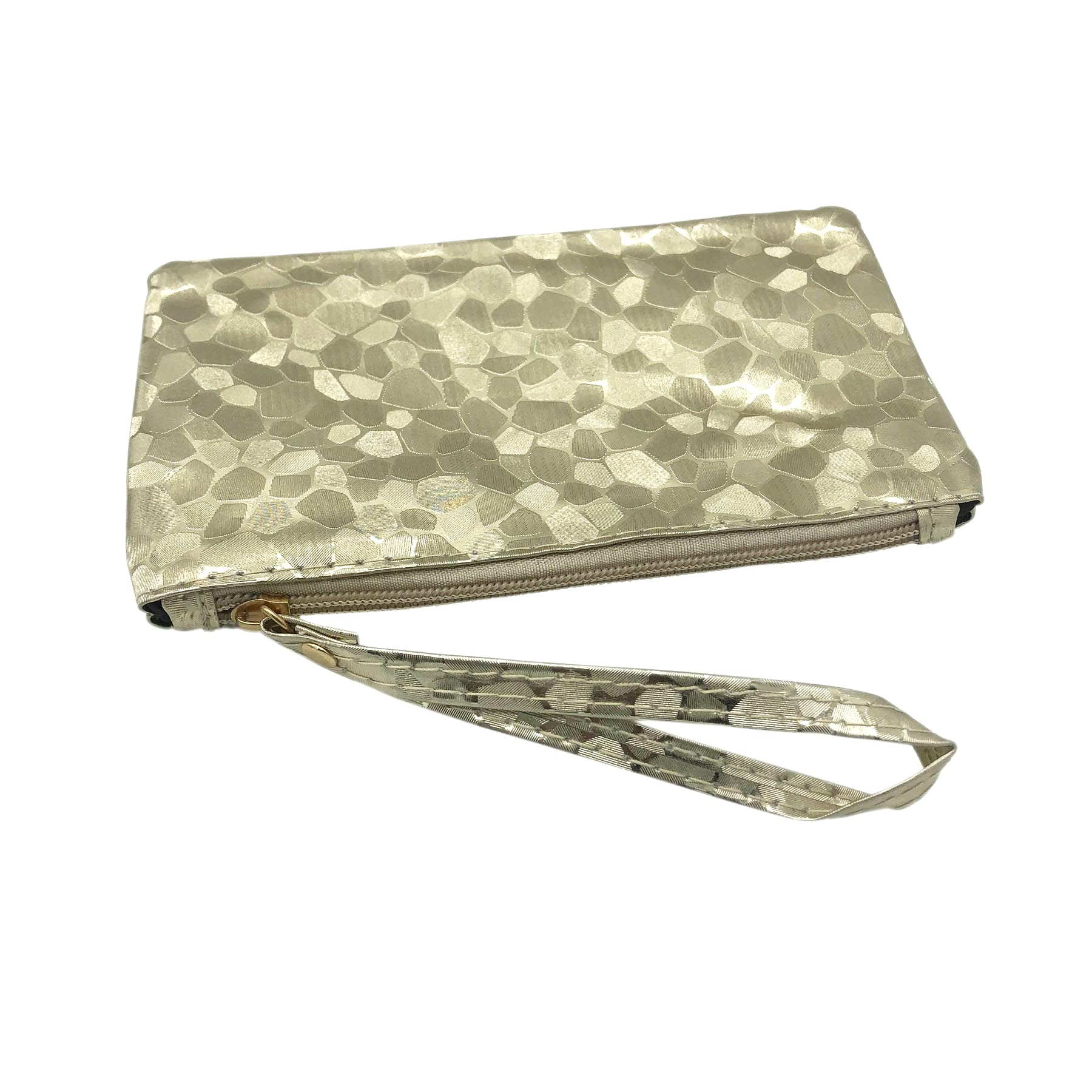 HUAI CHAO Sparkly Laser Wristlet Handbag Women Stylish Stone Print Leather Clutch Bag Zip Cell Phone Purse Light Golden