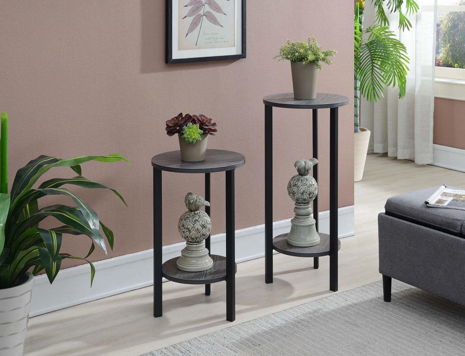 Convenience Concepts Graystone 31 inch 2 Tier Plant Stand, Weathered Gray/Black