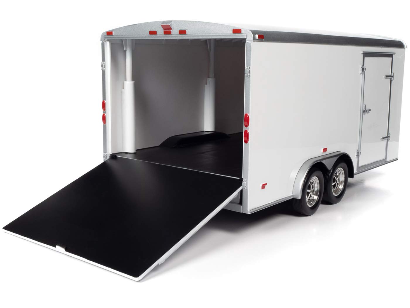 Four Wheel Enclosed Car Trailer White with Silver Top for 1/18 Scale Model Cars by Autoworld AMM1238