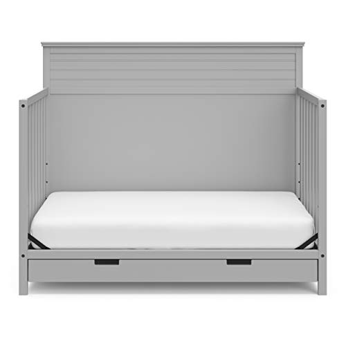 STORKCRAFT Homestead 5-in-1 Convertible Crib with Drawer (Pebble Gray) β GREENGUARD Gold Certified, Crib with Drawer Combo, Includes Nursery Storage Drawer, Converts to Toddler Bed and Full-Size Bed