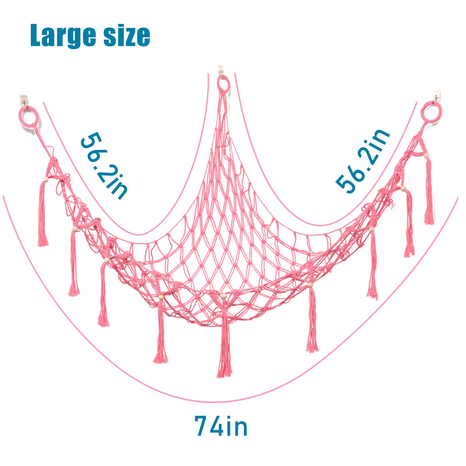 ASunine Stuffed Animal Hammock Large, Stuffed Animal Toy Hammock Net Hanging, Corner Hanging Netting Storage Organizer for Stuffed Animal Toy(Pink)