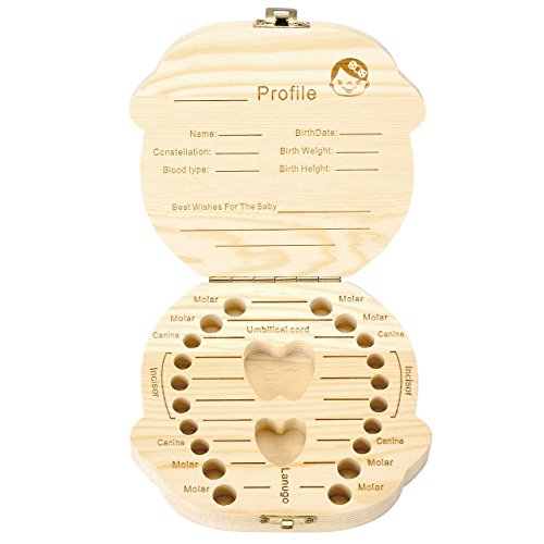 Mogoko Baby Teeth Keepsake Box Wooden Tooth Fairy Boxes, Child Kids Tooth Storage Holder Organizer(Girl, English; Customized Personalized Optional)