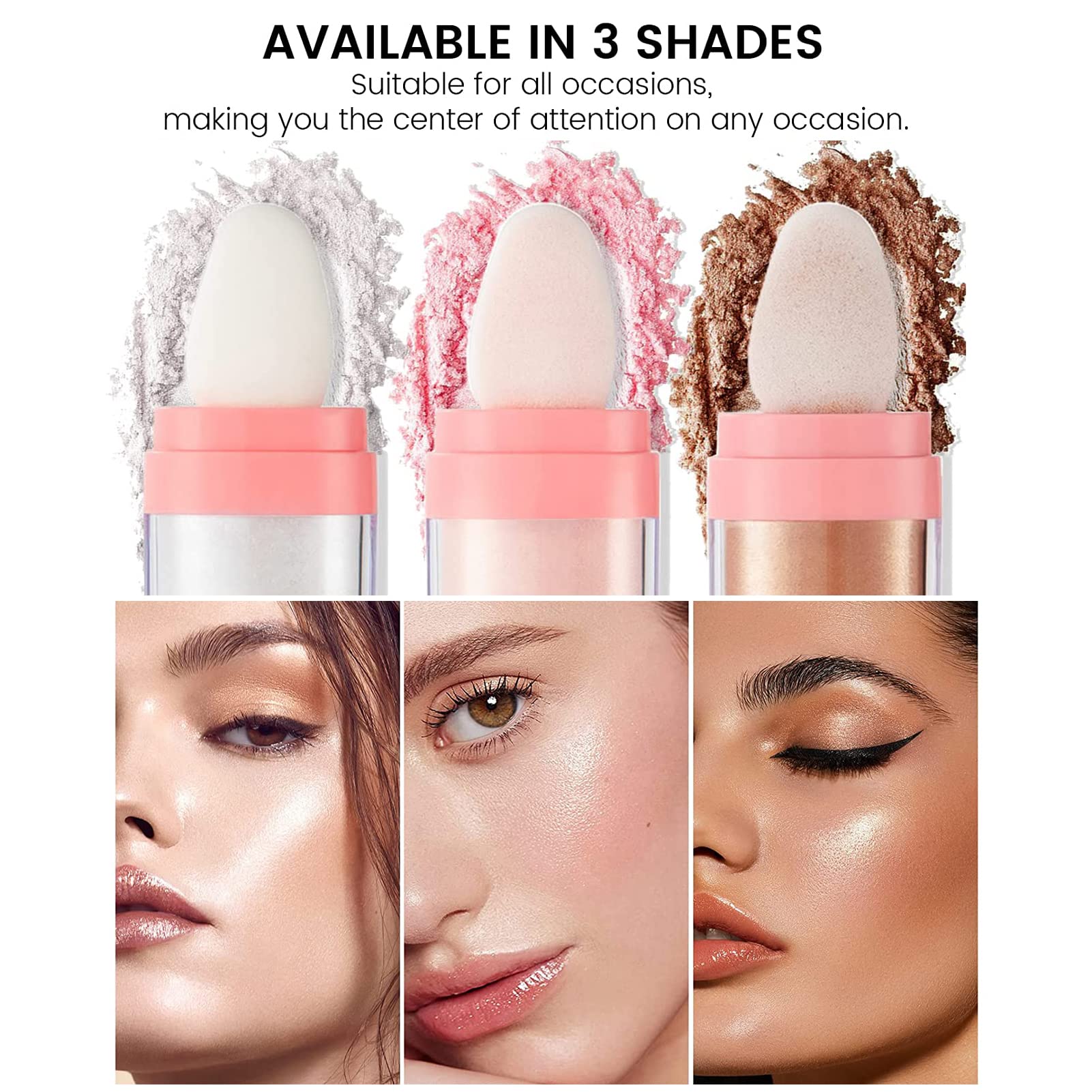 BeeYoYe 3 Color Glitter Powder Highlighter Makeup,Body Brightens the Natural Three-Dimensional Face Blusher Patting Glitter Powder Highlighter Makeup (01# 02#03#)