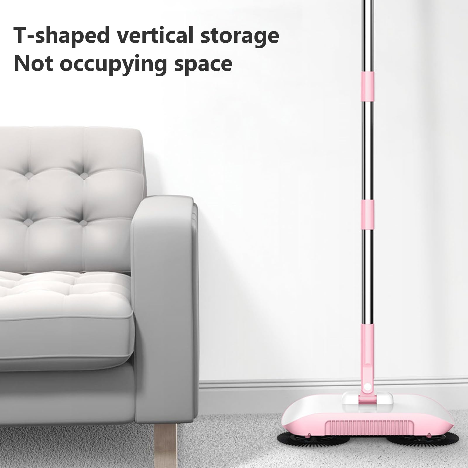 Hand Push Floor Sweepers, 3 in 1 Manual Vacuum Cleaner Mop, Floor Crumb Sweeper, Home Cleaning Sweeping Mop for Wooden Ttile Floor Rugs (Pink)