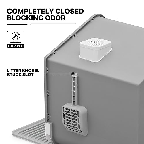 MoNiBloom Hooded Litter Box Fully Enclosed Splash-Proof Cat Litterbox with Litter Catcher Mat, Modern House Shaped Enclosed Cat Litter Boxes Slide Cleaning Design for Small Cats Under 10 Lbs