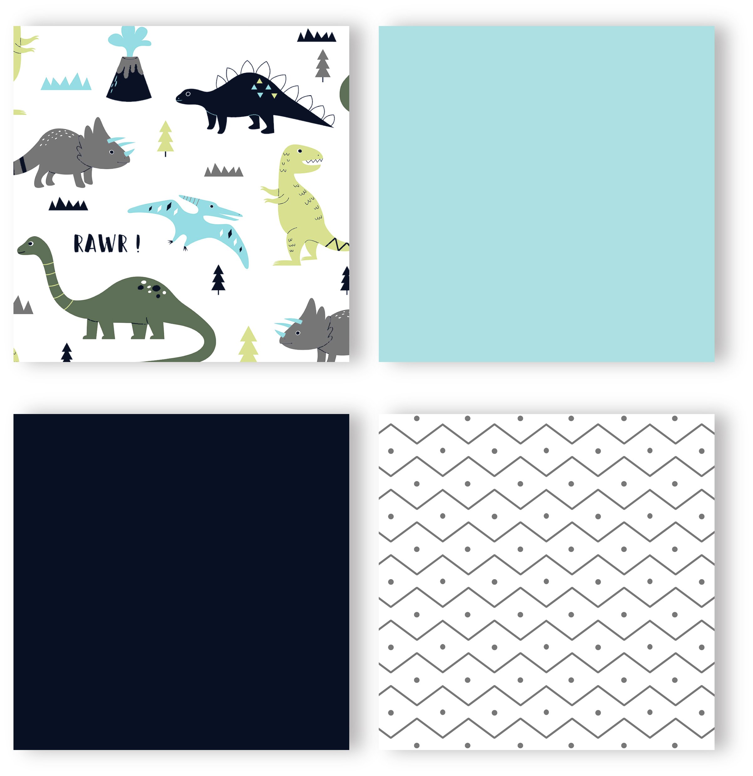 Navy Blue and Green Modern Dinosaur Baby Boys or Girls 11 Piece Crib Bedding Set