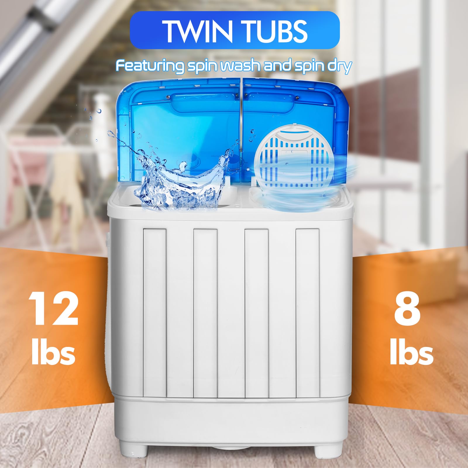 WANGMUXIA Portable Waher and Dryer, 2-in-1 Twin Tub 20lbs Capacity Washer(12lbs) and Spinner dryer(8lbs) Built-in Drain Pump,Timer Function, Apartments, Dorms, College Rooms, RV’s and more