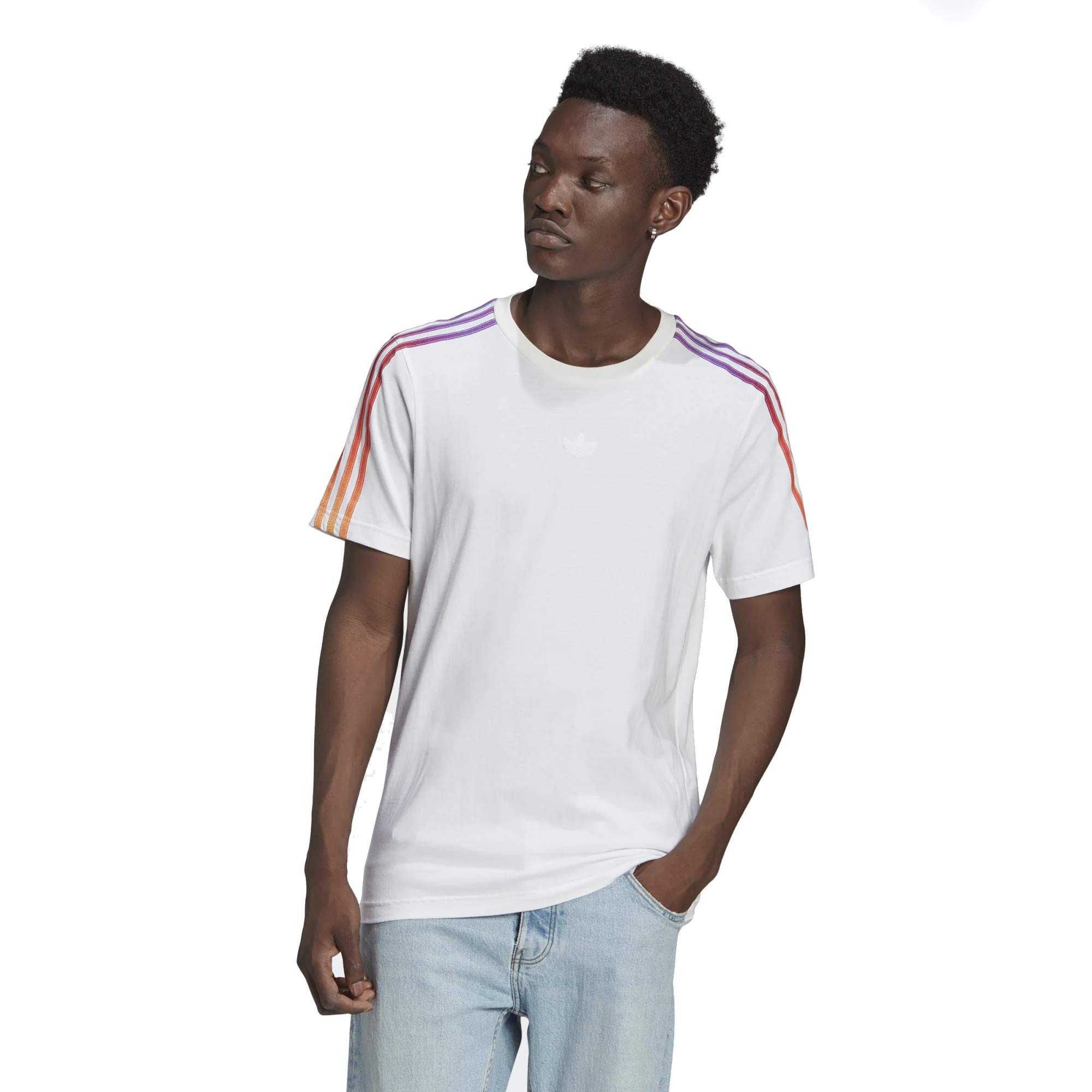adidas Men's Sportswear 3-Stripes Tee, White/Multicolor, Medium