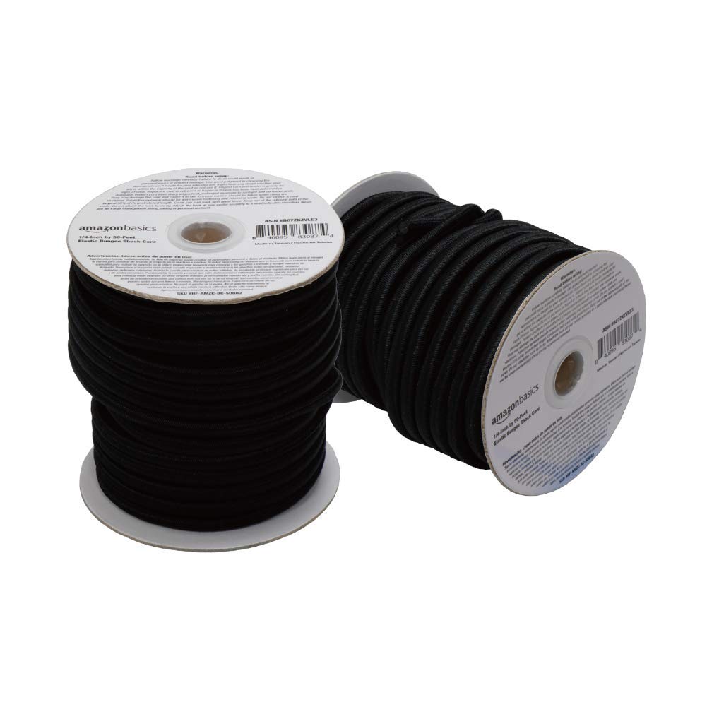 Amazon Basics 1/4-Inch by 50-Feet Elastic Bungee Shock Cord, Black, 2-Pack