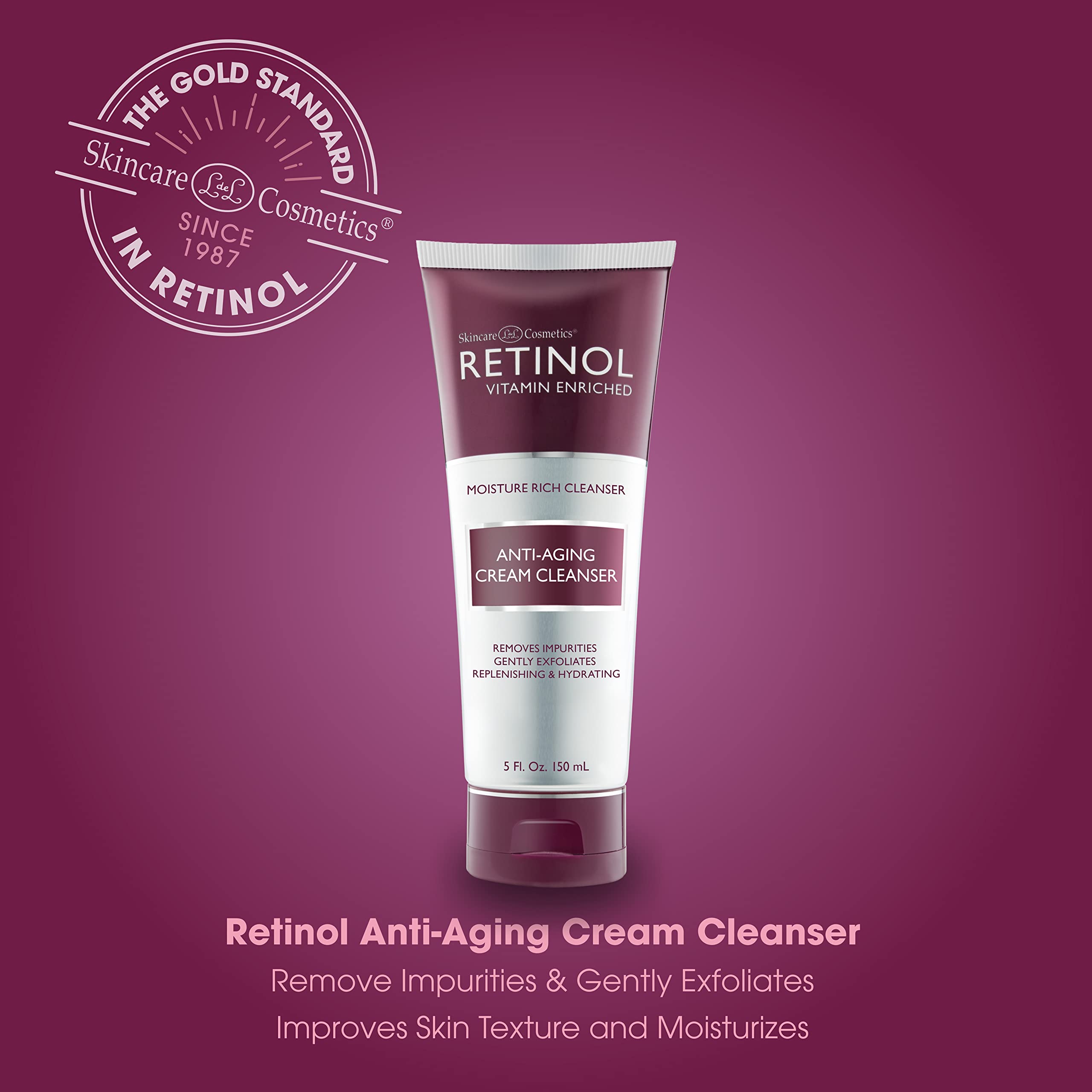 Retinol Anti-Aging Cream Cleanser – Daily Deep Cleansing Facial Wash Exfoliates to Improve Skin’s Texture & Moisturizes for Cleaner, Softer Face – Renewing Vitamin A Minimizes Fine Lines & Wrinkles