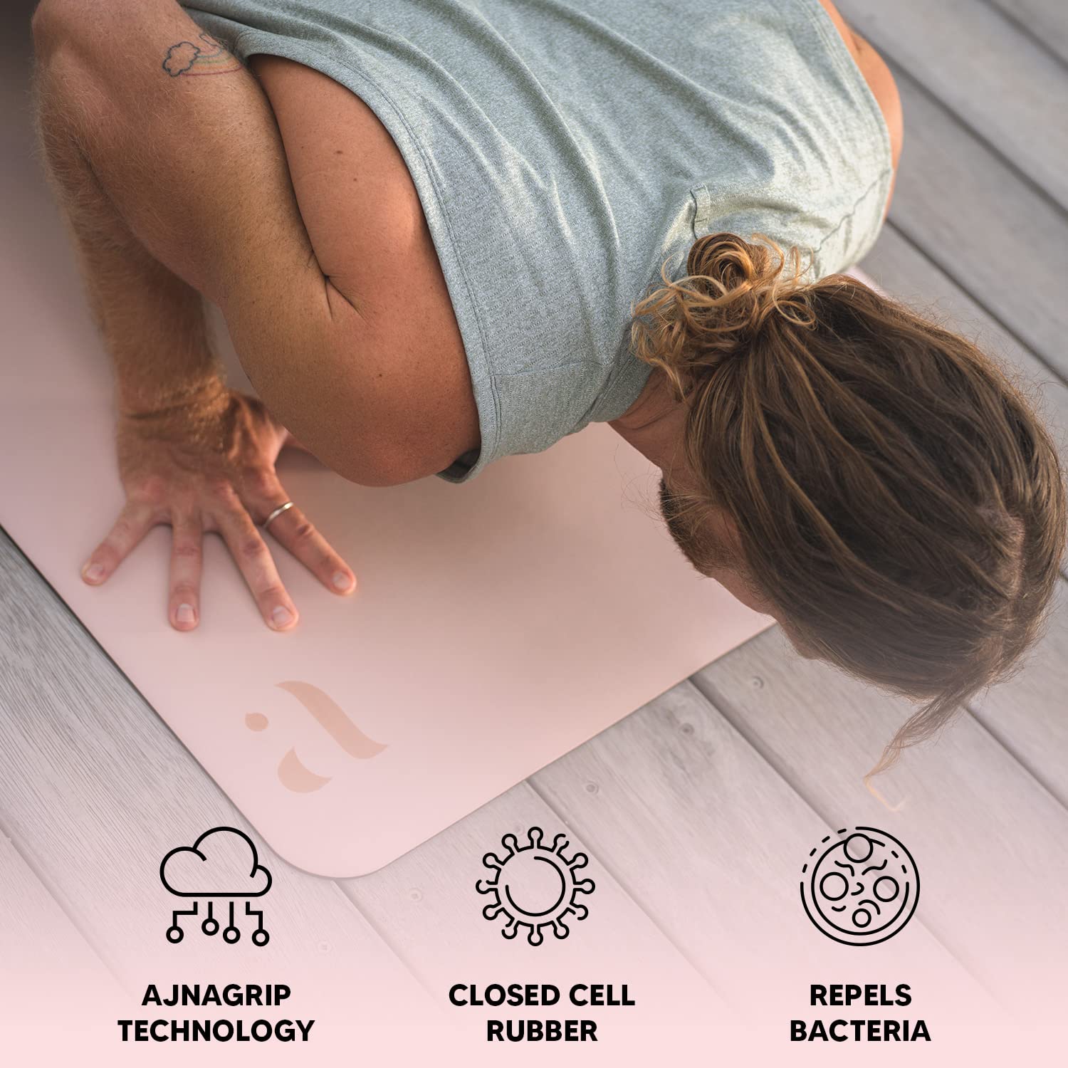 Ajna Natural Rubber Yoga Mat - Decrease Impact & Strain On Joints, Non-slip Stable Extra Long & Thick 6 feet, Pilates, Exercise, Fitness Accessory, High Density & Superior Dry Grip - Nude
