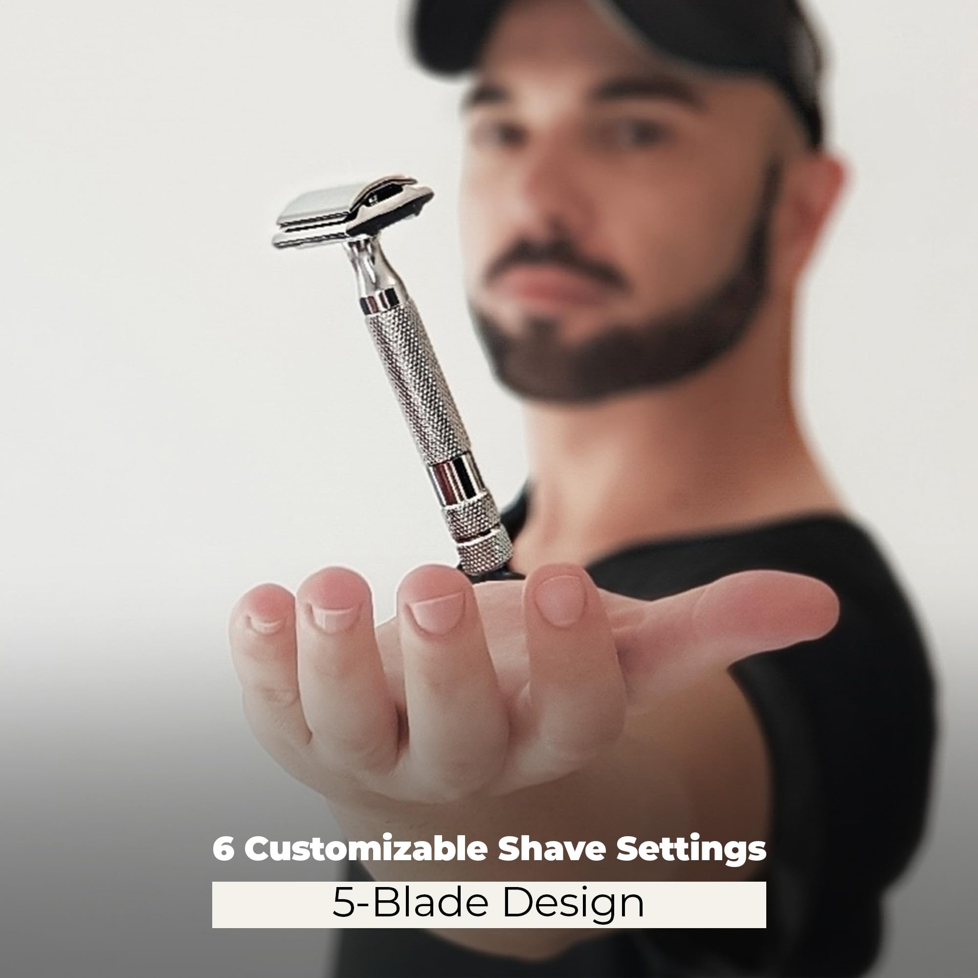 ROCKWELL RAZORS 6C White Chrome Safety Razor With 6 Adjustable Shave Settings and 5 Fully Recyclable Razor Blades Reusable Safety Razors for Men and Women
