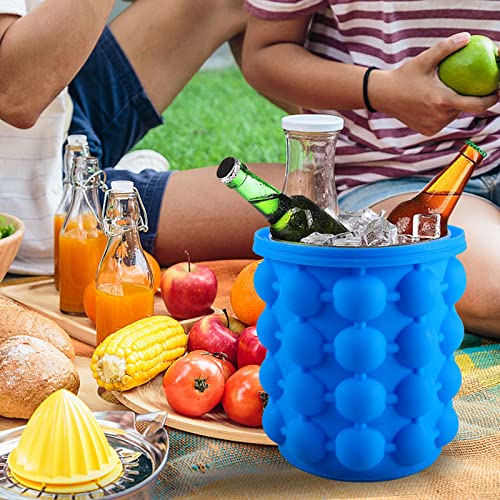 Aoutrow Ice Cube Mold, Silicone Ice Bucket Ice Cup with Lid (2 in 1), Press Type Easy-Release Ice Trays Ice Cube Maker for Frozen Cocktail, Whiskey, Beverages