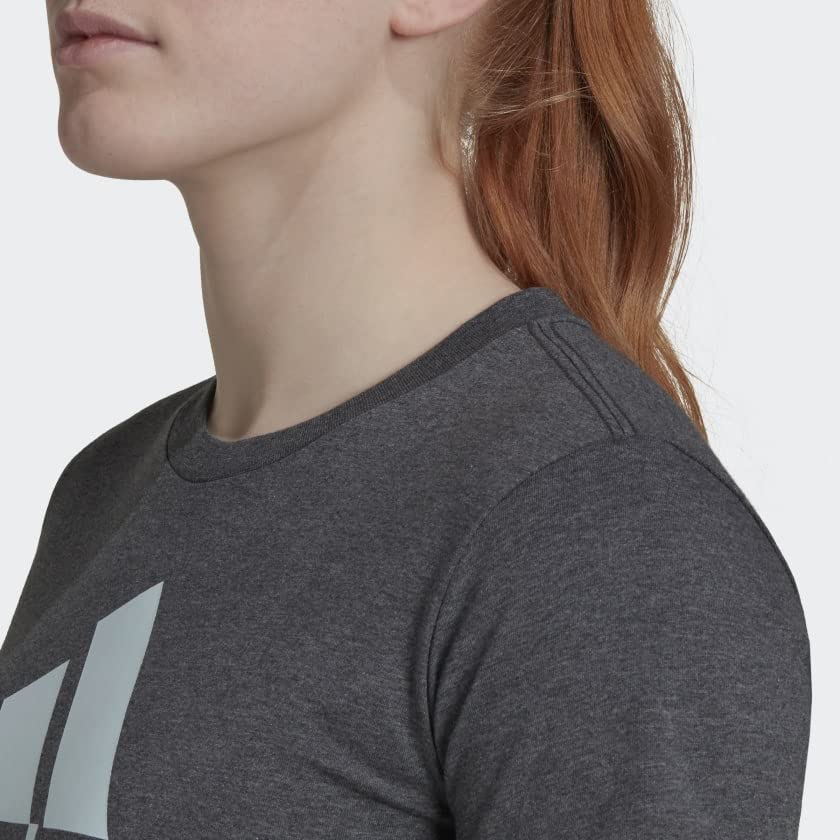 adidas Women's Standard Loungewear Essentials Logo Tee, Dark Grey Heather/Almost Blue, Large