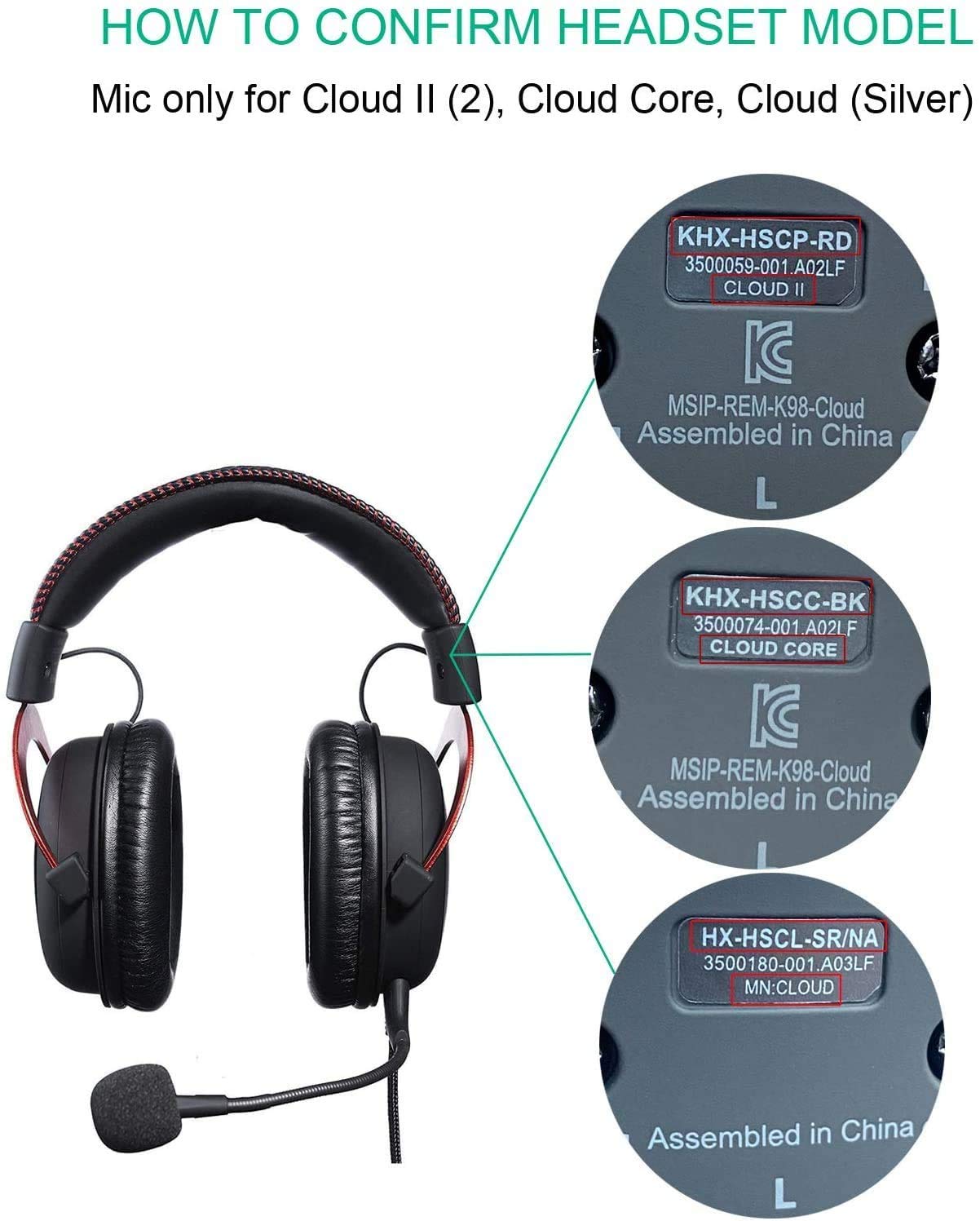 Cloud 2 Mic Replacement for HyperX Cloud ii, Hyper x Cloud x, Cloud Core, Cloud Pro or Kingston Cloud Silver Gaming Headset - 3.5 mm Microphone, 2-Pack