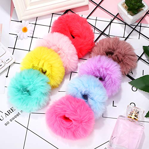 WILLBOND 30 Pieces Fuzzy Scrunchies Bulk Pompom Ball Elastic Hair Ties Fluffy Ponytail Holders Band for Women Hair Accessories, 21 Colors