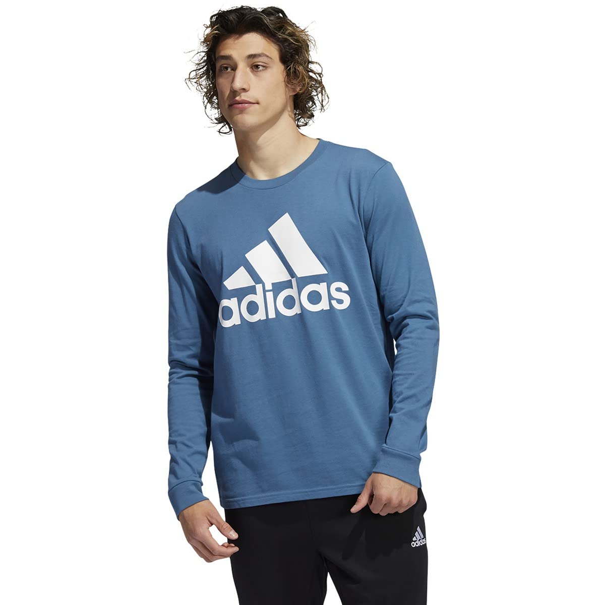 adidas Men's Basic Badge of Sport Long Sleeve Tee, Blue, X-Large