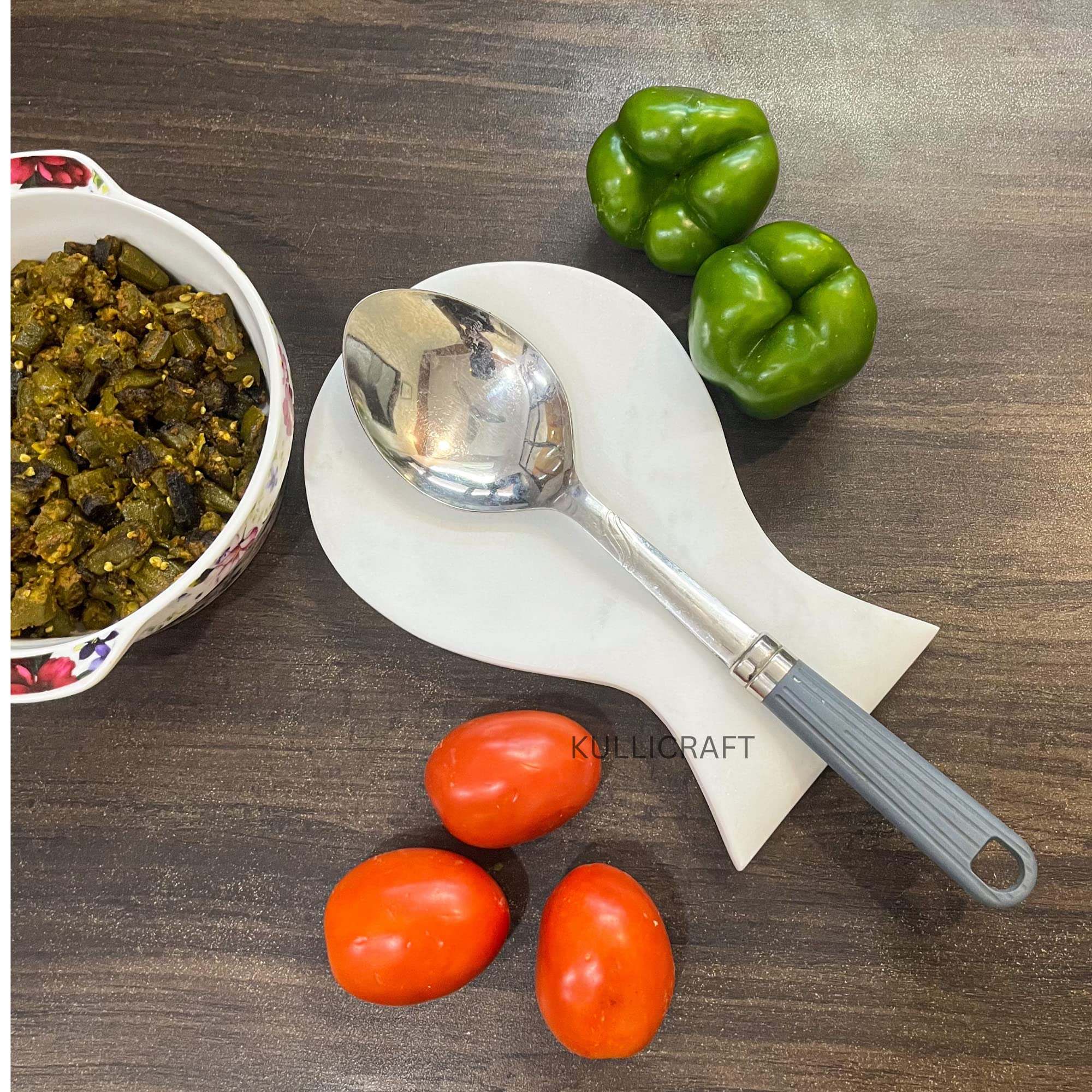 KC KULLICRAFT Spoon Rest Handmade Marble Big White Spatula Ladle Fork Utensil Rest - Spoon Rests Keeper Kitchen Organizer - Chef Cooking Helper Tool Countertop Spoon Holder