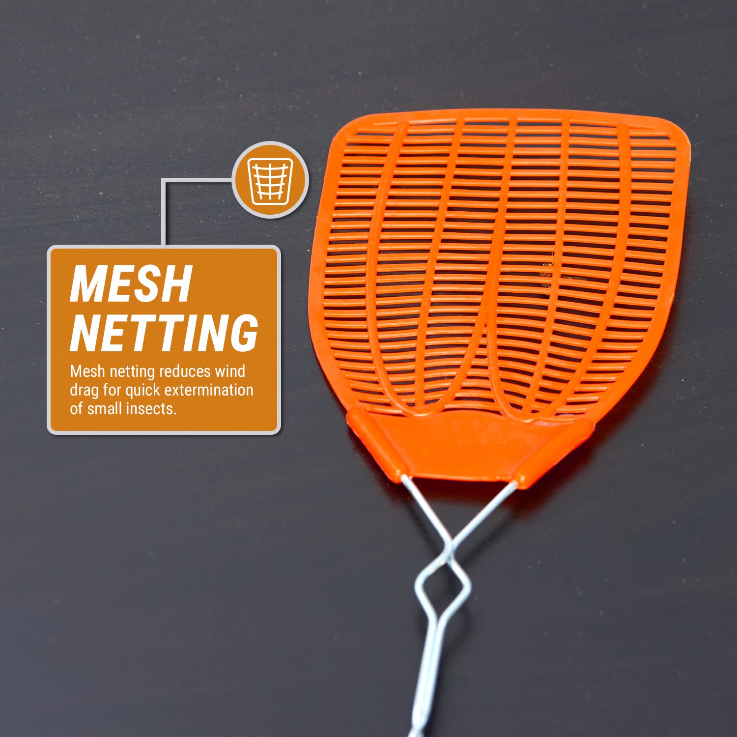 BUGKWIKZAP [3 Pack - Orange] Heavy Duty Metal Braided Fly Swatters, Lightweight 20" Bug Swatters with Durable Plastic Paddle