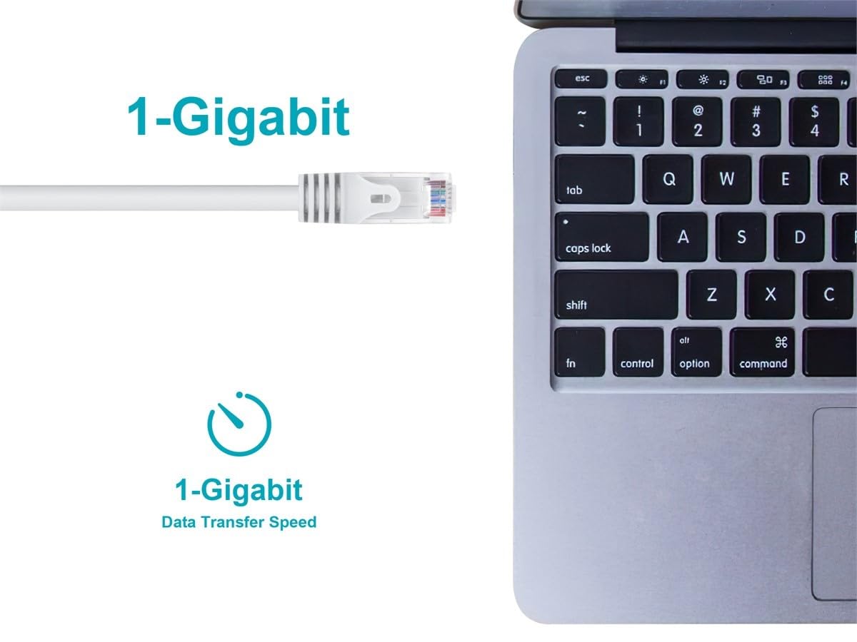 Monoprice Cat6 5ft White Patch Cable UTP 24AWG 550MHz Pure Bare Copper Snagless RJ45 Flexboot Series Ethernet Cable
