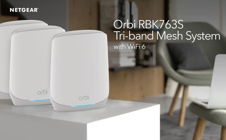 Netgear RBK763S-100NAS Orbi Tri-Band WiFi 6 Mesh System Router + 2 Satellites