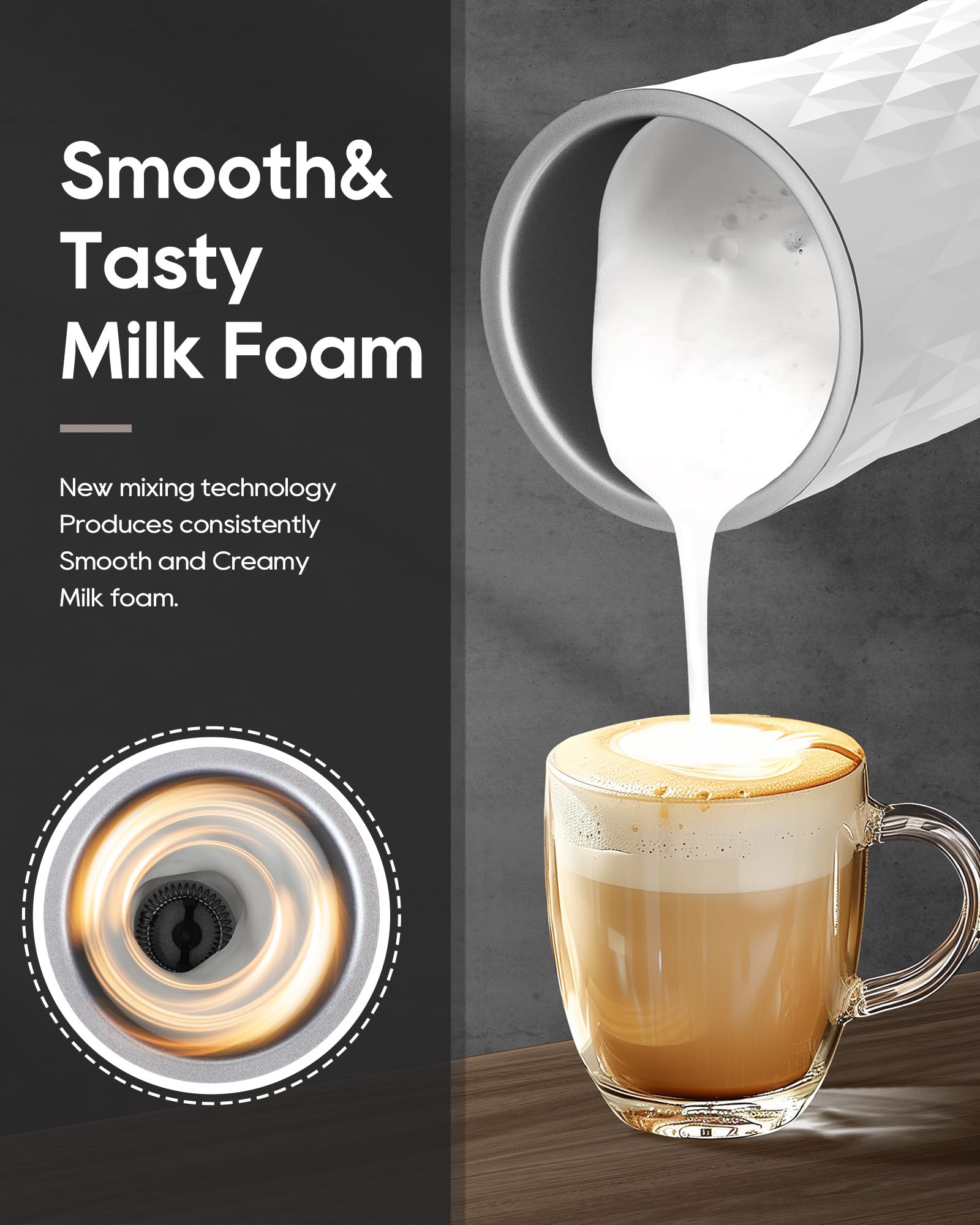 BEICHEN Milk Frother, 4 in 1 Electric Milk Steamer, Automatic Coffee Frother with Two Whisks, Hot and Cold Foam Maker for Hot Chocolate, Latte, Cappuccinos, Macchiato (White)