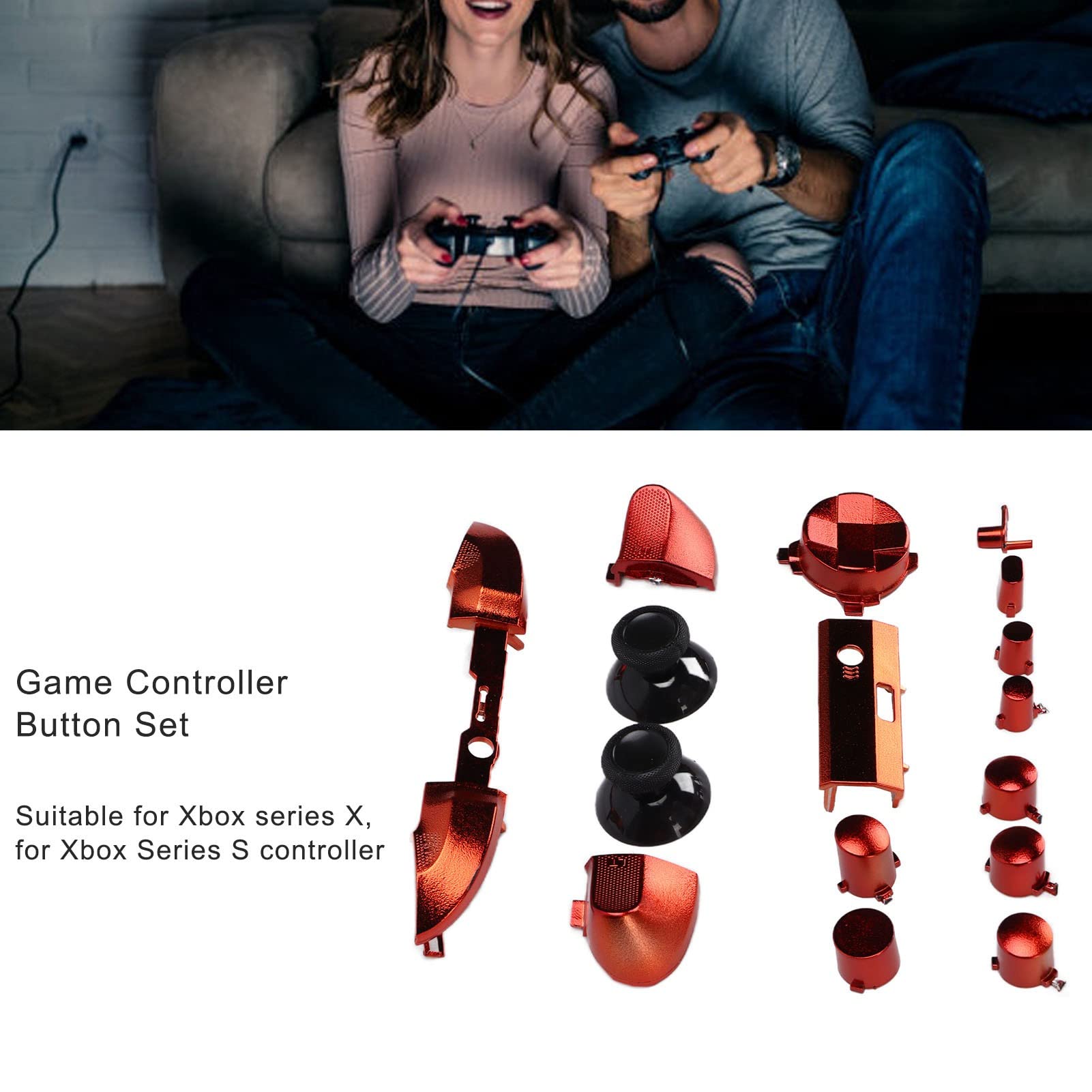 Full Game Controller Plating Button Set, Game Handle Accessories Compatible Beautiful Appearance for Series X(Electroplating red)