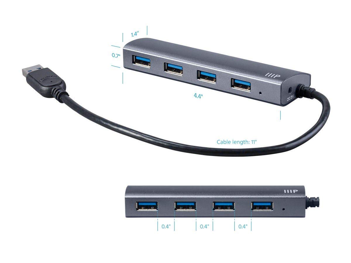 Monoprice USB 3.0 Hub, 4-Port, Aluminum Unibody Design, Up to 5Gbps, Plug and Play, Compatible with Windows and MacOS
