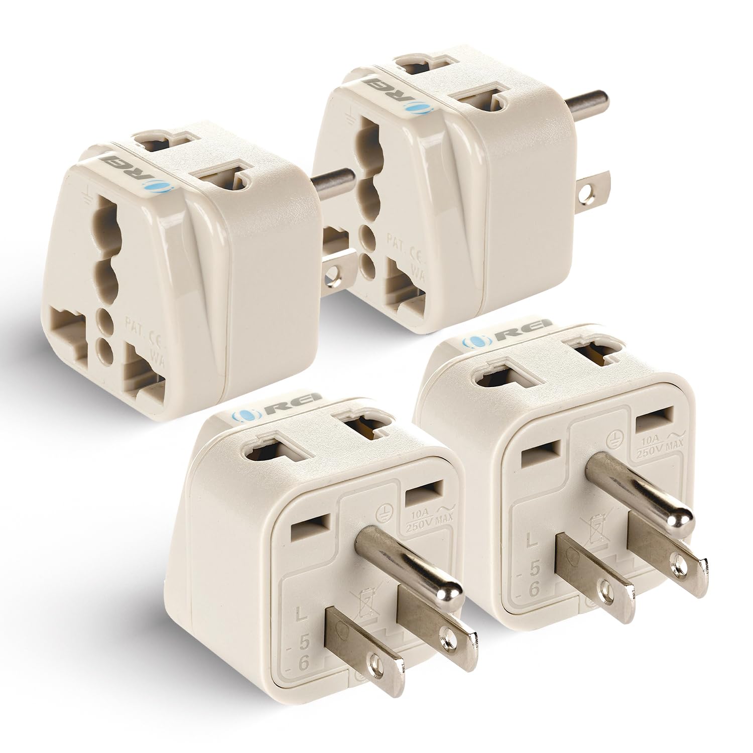 OREI USA, Japan, Philippines & More (Type B) Travel Adapter Plug - 2 in 1 - CE Certified - RoHS Compliant - 4 Pack - White Color (DB-5-4PK)