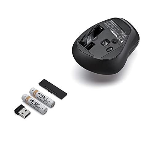 Amazon Basics 6-Button Ergonomic 2.4GHz Wireless Mouse with mechanical fast scrolling - Black, Standard