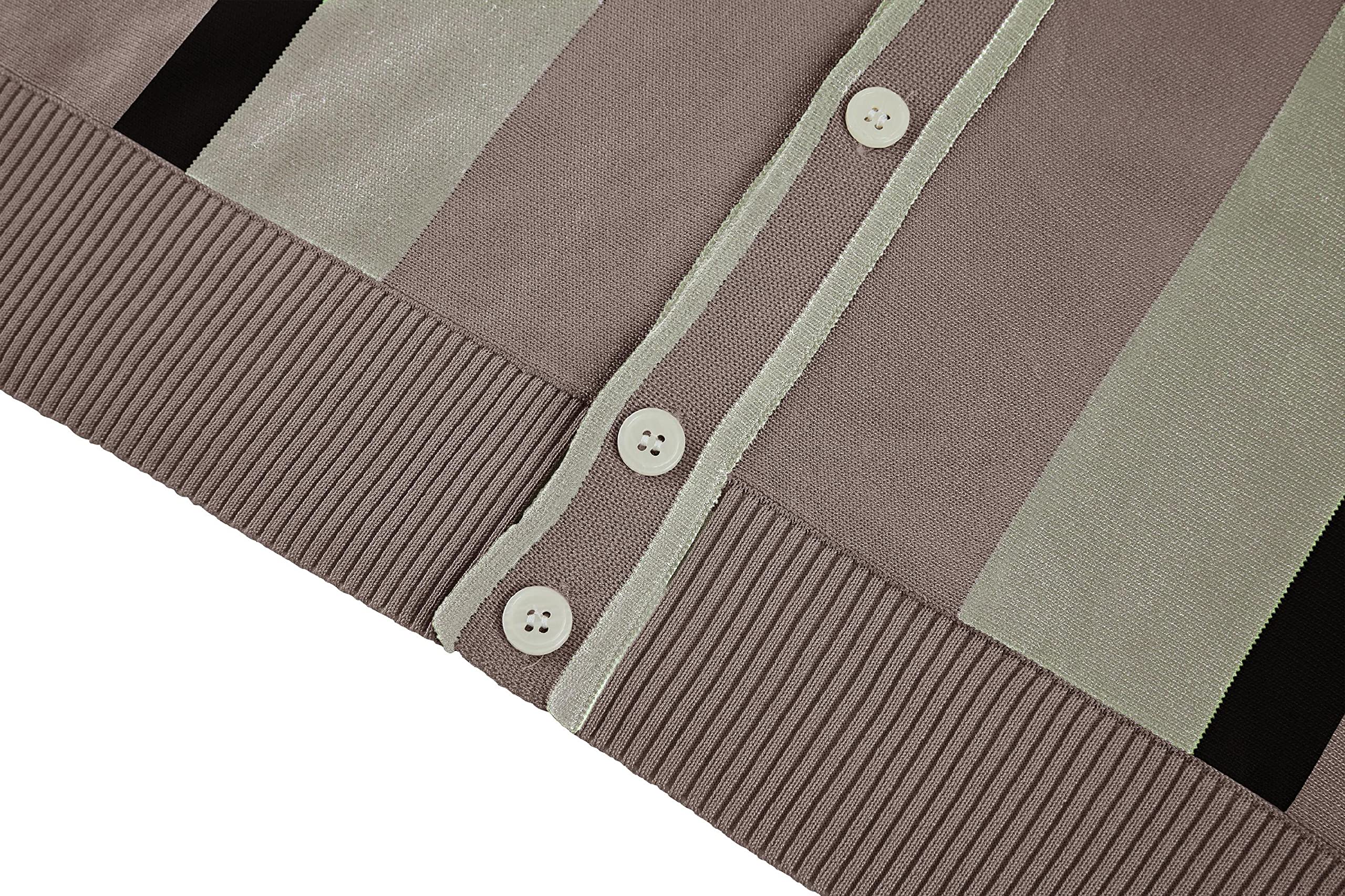 Angeun Mens Polo Shirts Short Sleeve Vintage Striped Knit Cardigan Button Down Lightweight Golf Shirts Grey