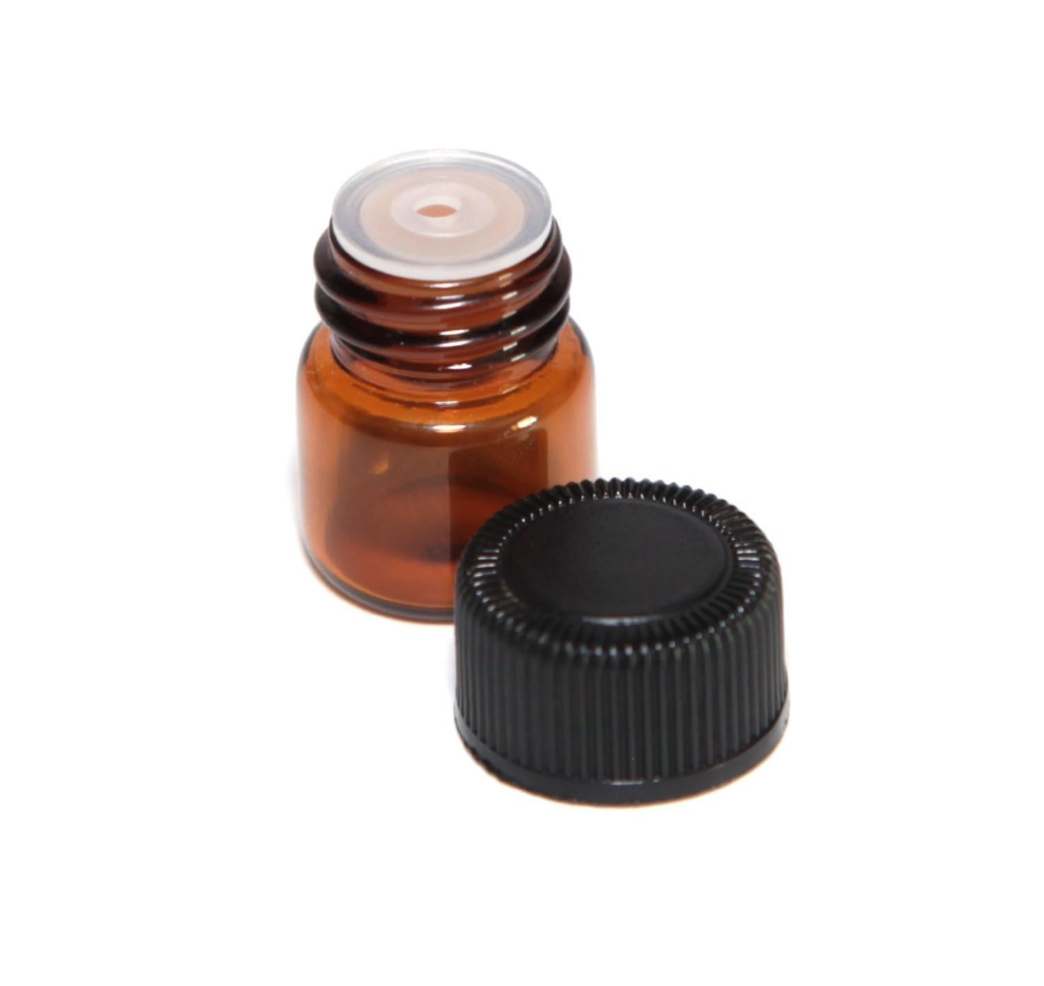 Simple-e 50pcs 1ml (1/4 Dram) Amber Mini Glass Bottle 1cc Amber Sample Vial Small Essential Oil Bottle Travel Must + 1pc Glass Clean Cloth
