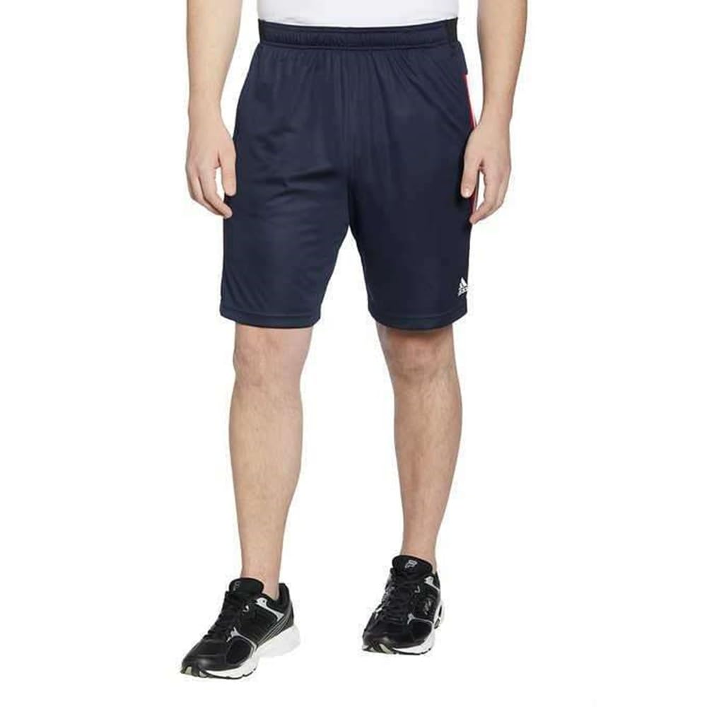 adidas Mens 3 Stripe Shorts with Zipper Pockets (Black/Grey Six/White, Large)