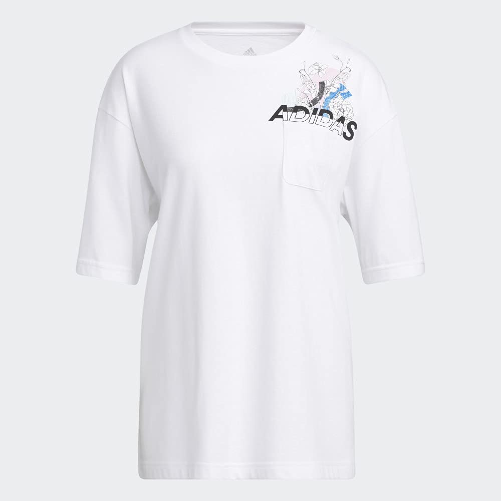 adidas womens Nini Graphics Pocket Tee White Medium