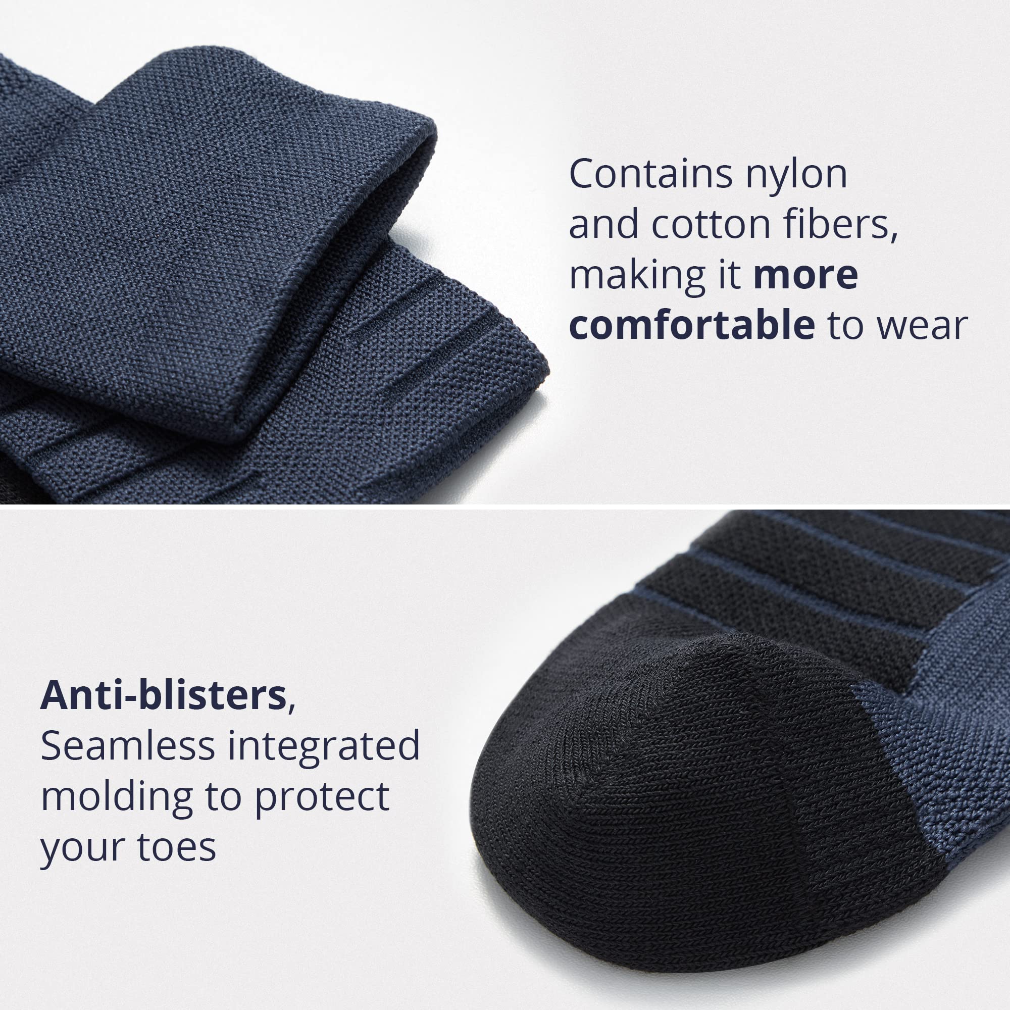 AKASO 2 Pairs Ultralight Running Socks, Crew Coolmax Cotton Athletic Sport Quarter Hiking & Running Socks for Men & Women(Dark blue L)