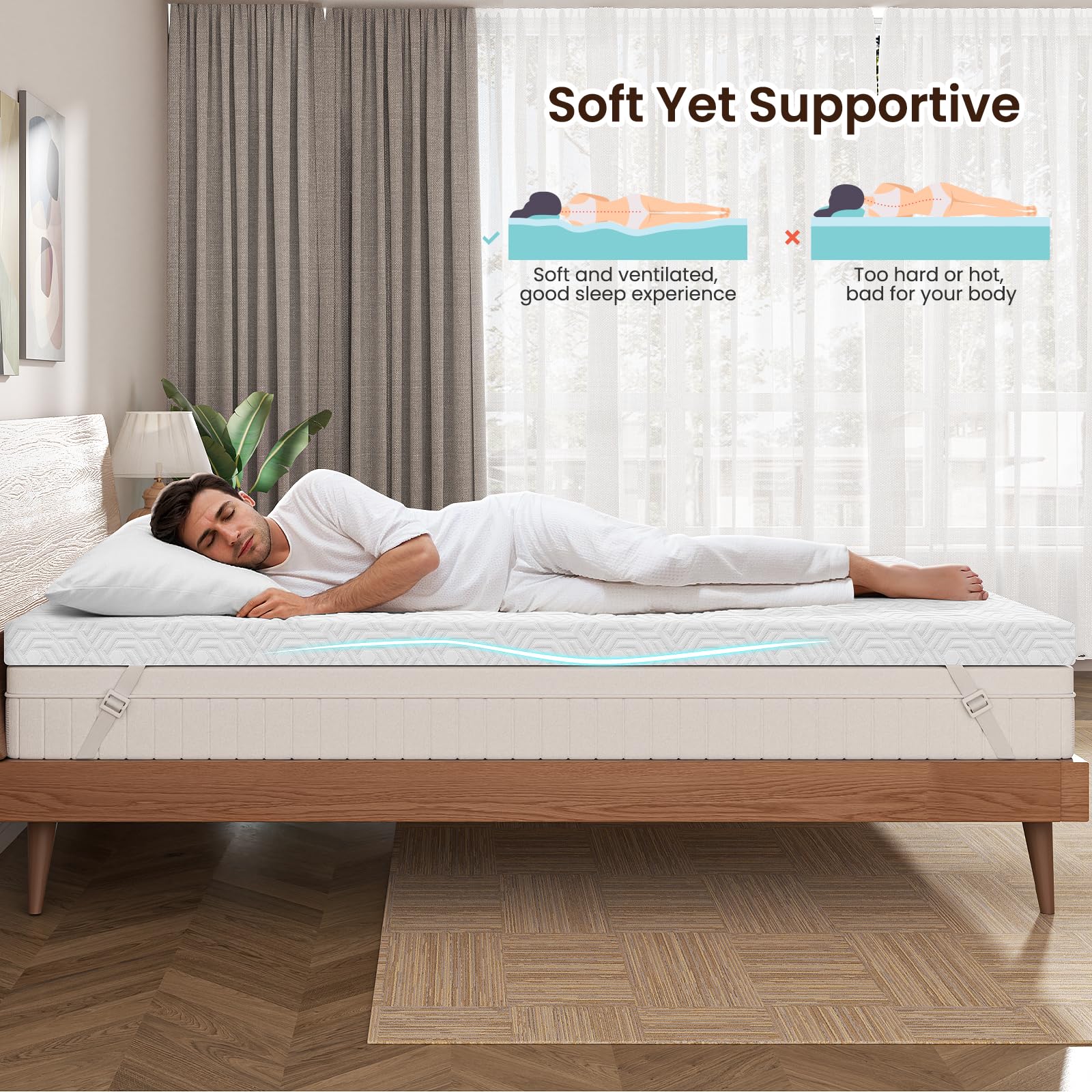 UniPon 3 Inch Gel Memory Foam Mattress Topper Twin, Medium Firm Foam Mattress Topper, Plush Foam Bed Topper for Pressure Relief, Removable Cover, CertiPUR-US Certified