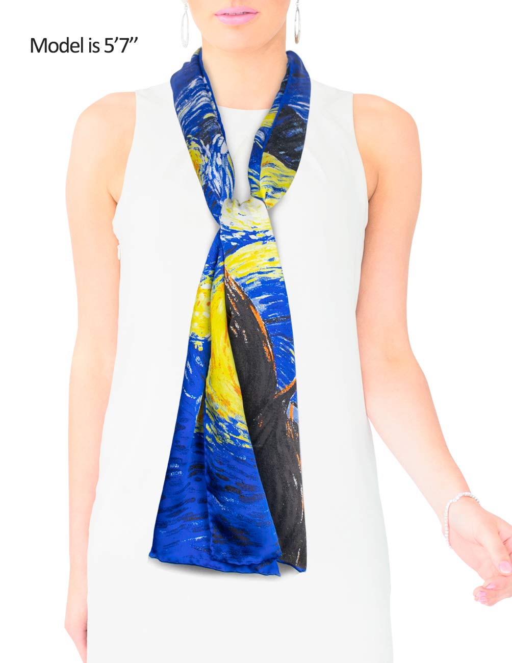 Dahlia Women's 100% Luxury Long Silk Scarf - Van Gogh Starry Night