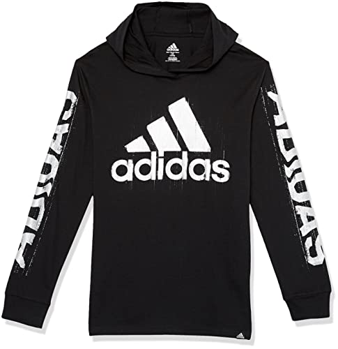 adidas Boys' Long Sleeve Adi Warp Hooded Tee, Black with Silver, Large (14/16)