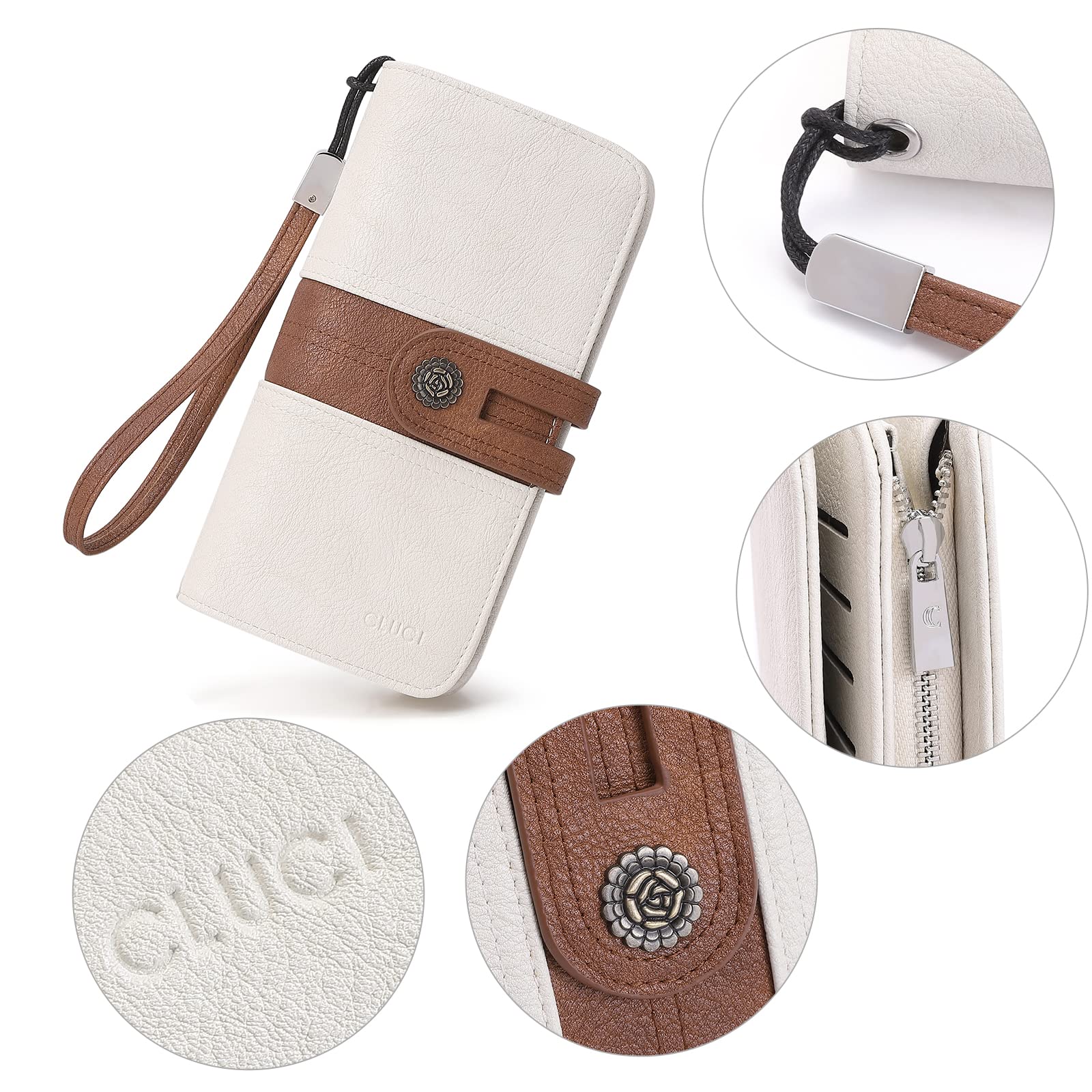 CLUCI Women Wallet Large Leather Designer Card Holder Organizer Long Ladies Travel Clutch Wristlet Coffee