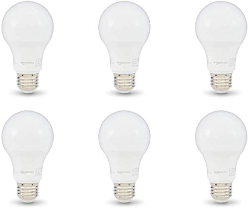 Amazon Basics 75W Equivalent, 3000K White, Dimmable, 15,000 Hour Lifetime, CEC Compliant, A19 LED Light Bulb | 6-Pack