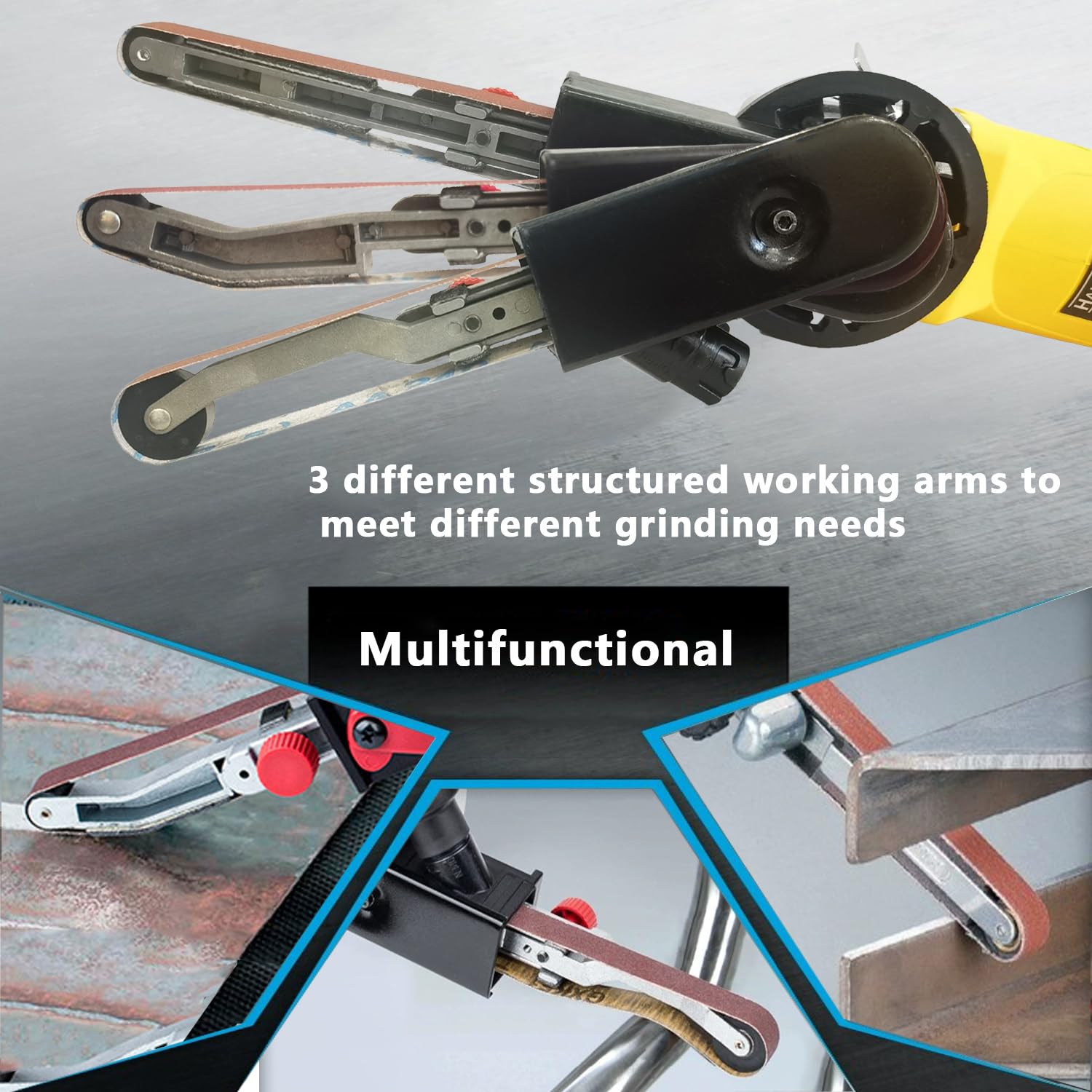 Belt Sander attachments for Angle Grinder, Corner Detailing File Sander adapter, US 5/8-11 Thread, Professional Tools for Welding Points Grinding, Woodworking and Metal Rust Removal (1/2x18 in belts)