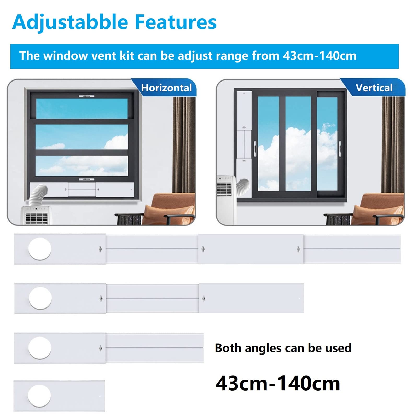 Aprjv Air Conditioner Window Seal Kit, Sliding Window Portable AC Vent Kit, Universal Adjustable PVC Balcony Seal Kit with Exhaust Hose Suit for 5.9''/15cm Air Conditioner