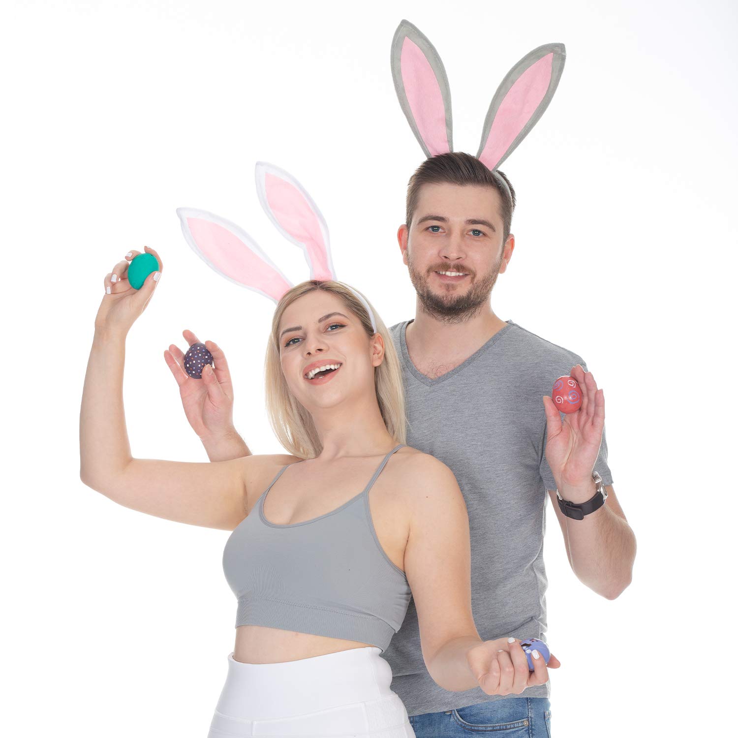 Funcredible Grey Bunny Ears and White Bunny Ears - Bunny Ears Headbands - Bunny Rabbit Cosplay Costume Accessories - Bendable Bunny Ears for Kids and Adult