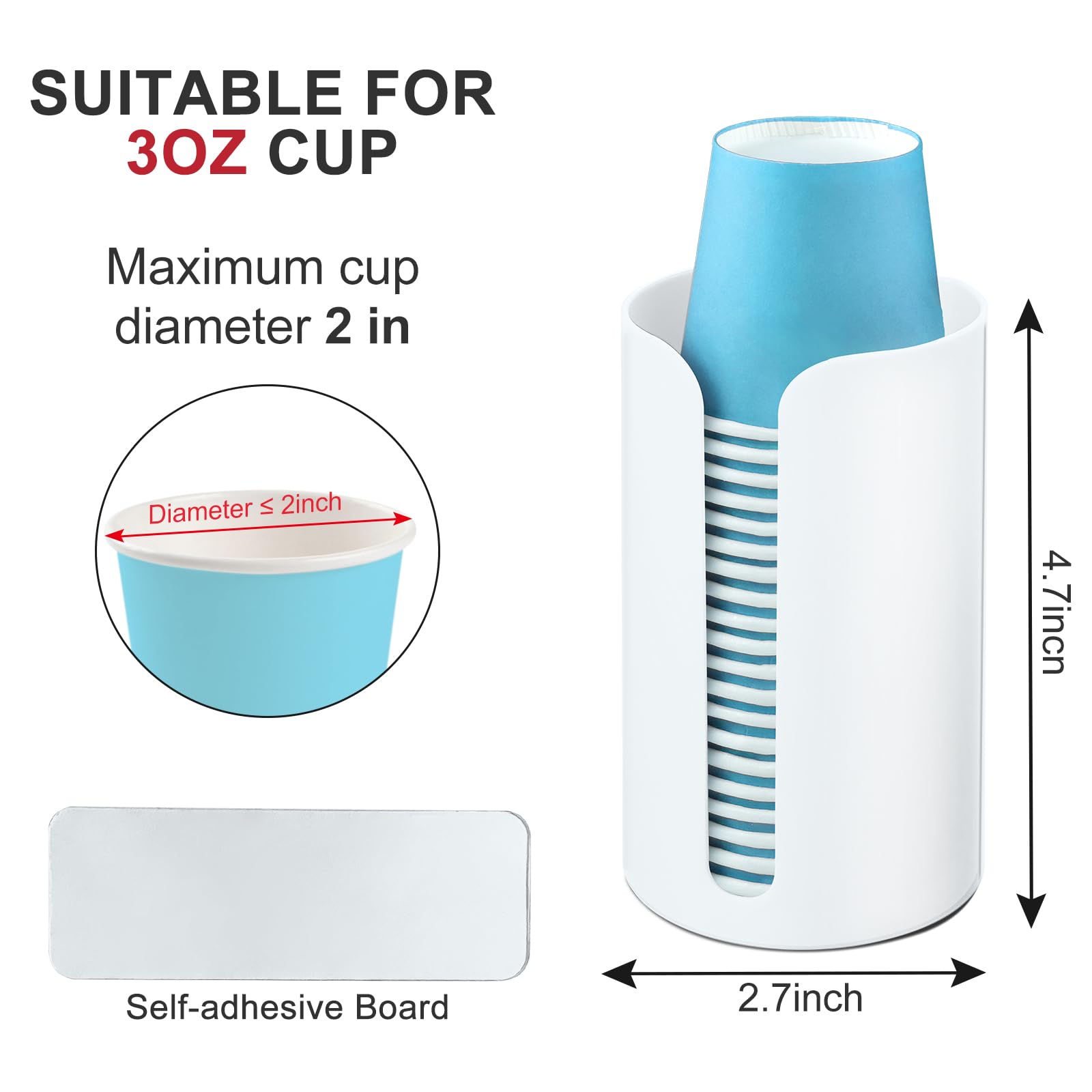 Bathroom Cup Dispenser, Wall Mount Cups Holder, Compact Mouthwash Rinsing Cups Organizer for Bathroom Vanity Countertop (1Pack)