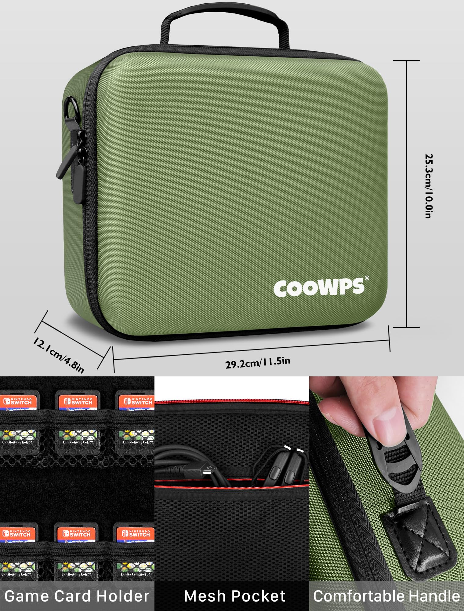 COOWPS Switch Case Compatible with Nintendo Switch and Switch OLED Model, with 21 Switch Games Card Slots, Portable Full Protection Travel Bag for Switch Console Pro Controller Accessories Green